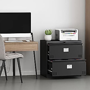 Lateral File Cabinet with Lock, 2 Drawer Filing Vertical Cabinet, Metal Horizontal File Cabinet with Card Slot for Home Office, Lockable Lateral Storage Filing Cabinet for Hanging Letter/Legal