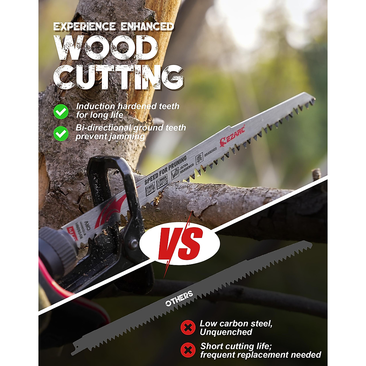 EZARC Wood Pruning Reciprocating Saw Blade 9 Inch, Fleam Ground Teeth Pruning Saw Blades for Tree Trimming, Wood/Wet Wood Cutting, 5 Pieces