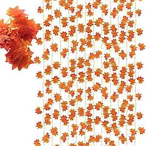 Fall Leaf Garland - Fall Leaves Decor Autumn Leaf Garland Hanging Vines Artificial Fall Maple Leaves 12 Pack - Thanksgiving Halloween Leaves Garland Christmas Decor for Home Garden Party Fireplace