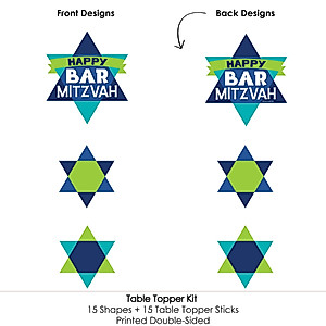 Big Dot of Happiness Blue Bar Mitzvah - Boy Party Centerpiece Sticks - Table Toppers - Set of 15