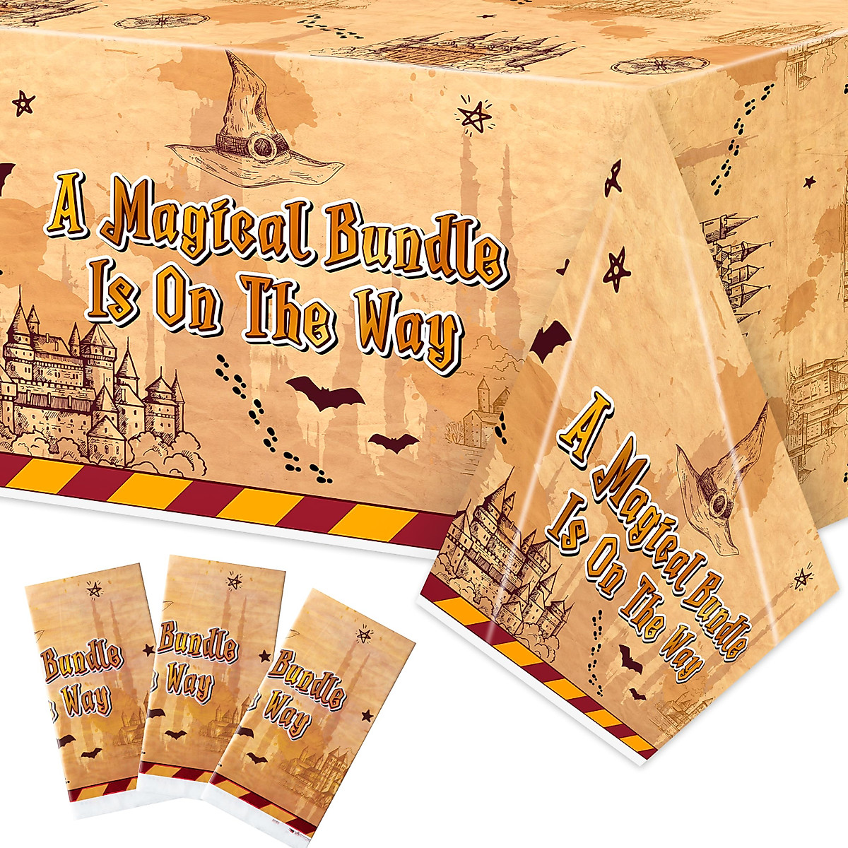 Z1juce Wizard Baby Shower Tablecloths - 3PCS Wizard Theme Waterproof Rectangle Table Covers for Birthday Party Halloween Wizard Party Disposable Plastic Table Cloth Decorations, 54 x 108 Inch