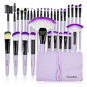 Makeup Brush Set 32pcs, Purple Make up Brushes Professional Foundation Powder Eyeshadow Brush Eyeliner Blush Concealer Brush with Bag