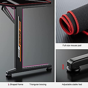 GoBoMoM Gaming Desk Computer Desk 55 Inch, with Carbon Fiber Surface and Big Mouse Pad for Home Office Desk, Table Workstation, Student PC Desk, Writing Desk, Large Gamer Work Desk