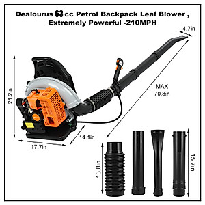Gas Leaf Blower, 63-CC 3HP 2 Stroke Gas Powered Leaf Blower Backpack Leaf Blower for Efficient Cleaning for Lawn Snow, with Air Cooling and Backpack Carry (Orange)
