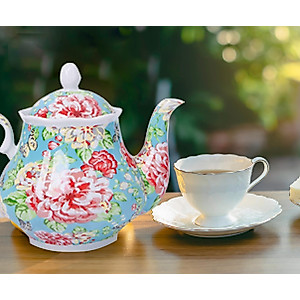 European Style Ceramic Teapot Coffee Pot Water Pot Porcelain Vintage Gift Tea Pot - 37 Oz - May Blossom