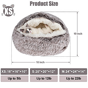 Qianchilang Cat Beds & Dog Bed with Cover Cave, Dog Beds for Small Dogs, Round Soft Plush Donut Calming Pet Bed for Indoor Cats or Small Dog, Washable Puppy Bed with Non-Slip Bottom-16inch