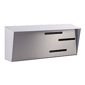 Modern Mid Century Wall Mounted Mailbox - Vintage Retro Contemporary Design (White/Silver)