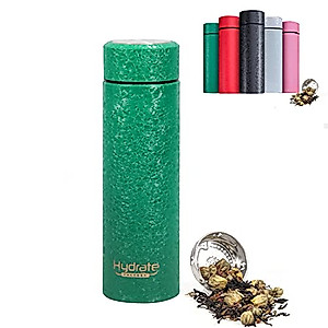 Hydrate Factory Ice Crack Insulated Water Bottle/Tea Flask/Coffee Mug with Tea Coffee Fruit Stainless Steel Bottle Infuser Ideal for Yoga Gym Work School (Emerald Green) - 500ml