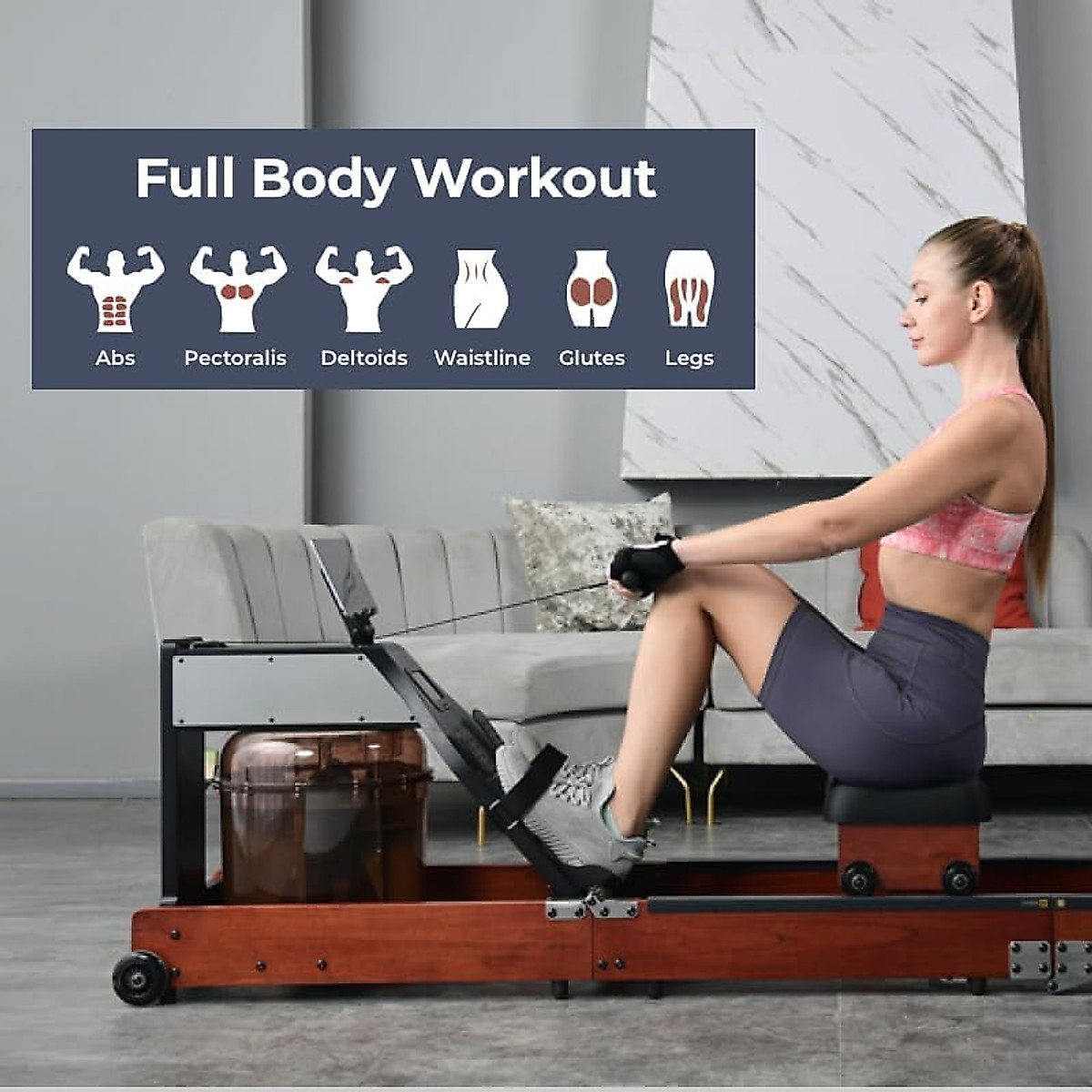 KINGSMITH WR1 Foldable Water Rowing Machine Patented 3-Fold Technology, Full Body Workout, Low-Impact, Digital Display