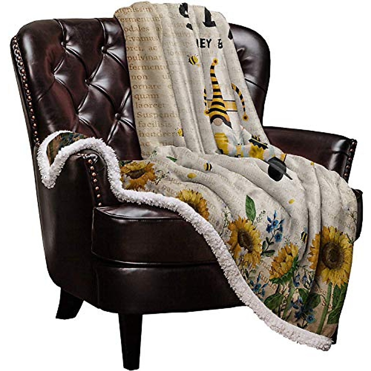 LBDOMOV Warm Soft Fleece Throw Blanket, Sweet Honey Bees Truck Loads Gnomes - Cozy Plush Lightweight Blanket | Winter Couch Bed Sofa Decorative Microfiber Fleece Throws, 39" x 49"