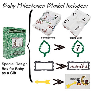 vmaisi Baby Milestone Blanket Gifts - Newborn Boy & Girl Monthly Year Infant Growth Blankets Nursery Swaddling Blankets (Green Animals - Baby, Double Printed)