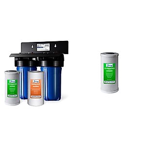 iSpring WGB21B 2-Stage Whole House Water Filtration System with 10" x 4.5" Sediment CTO Filter & FC15B High Capacity Activated CTO Carbon Block Filter Replacement Cartridge, 4.5"x4.5"x10"