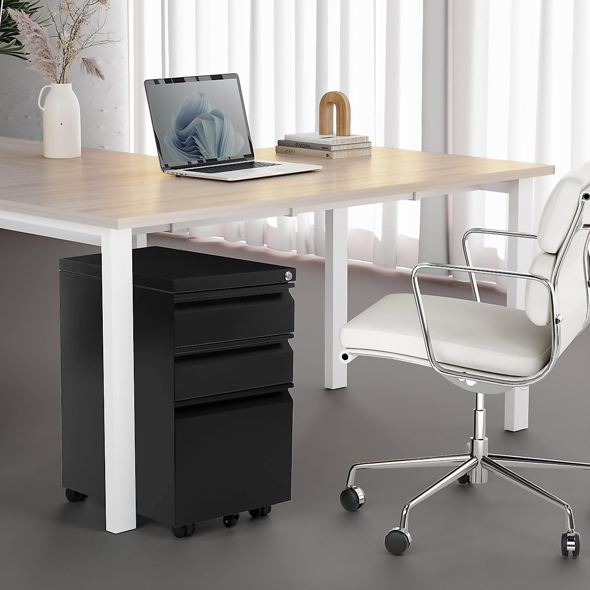 MOUNT-IT! Mobile File Cabinet with 3 Drawers | Under Desk Rolling Storage with Lock for Supplies, Files, and Materials, Mobile Space Saving for Home and Office