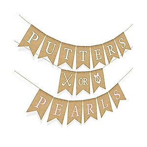 Baby Shower Banner PUTTERS OR Pearls Banner Burlap Banner for Baby Shower Party Garland Photo Booth Props Decoration Favor