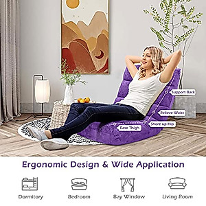 COSTWAY Adjustable Gaming Chair, Purple, 14-Position Back Support, Soft Coral Fleece, Portable, Lightweight, 22" x 24" x 22"