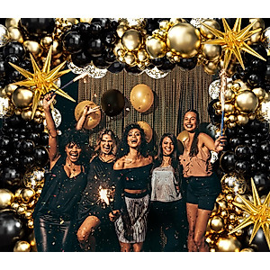 FOTIOMRG Black and Gold Balloons Garland Arch Kit, 5 10 12 18inch Black Gold Confetti Latex Balloons for 2024 Graduation Decorations Anniversary Birthday Party Decorations