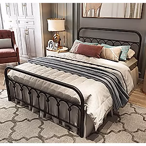 TUSEER Metal Bed Frame Full Size with Vintage Headboard and Footboard Platform Base Wrought Iron Bed Frame (Full,Black)