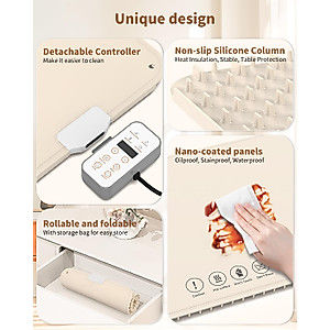 Food Warming Mat - Electric Warming Tray Full Surface Heating with Detachable Plug, Adjustable Temperature and 12 Hours Timer, Roll Up Food Warmers for Parties Buffet, Gathering, Holiday(Beige)