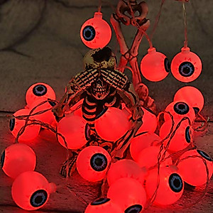 DAYLIGHTIR Halloween Ghost Eyeball String Lights, 16ft 30LED Battery-Powered Remote-Control Perfect Halloween Decoration for Outdoor, Indoor, Garden, Yard, Tree, Party (Red)