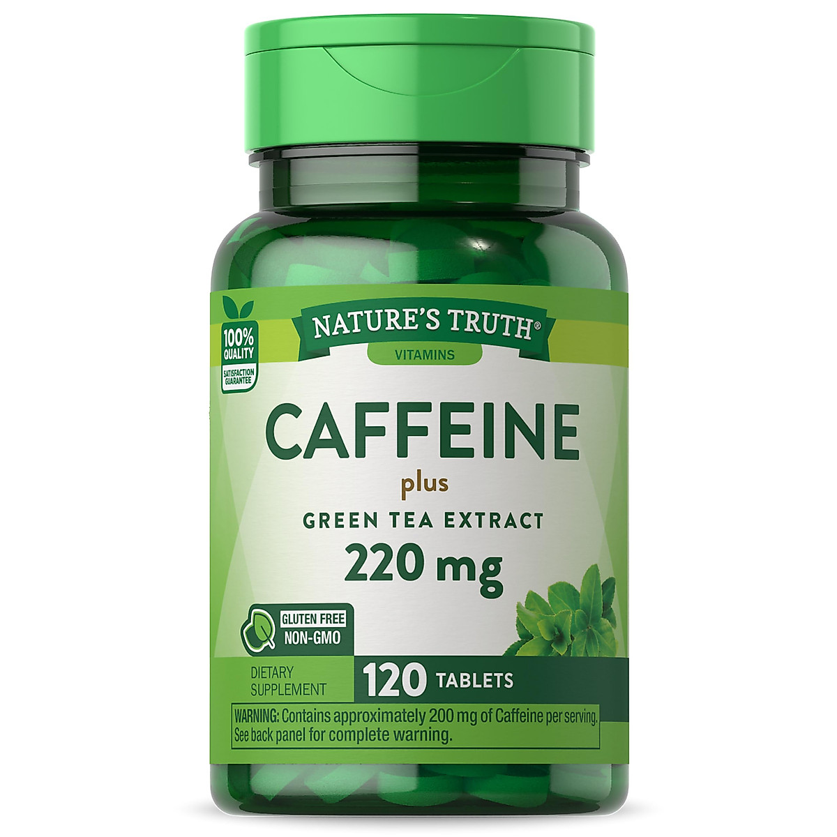 Caffeine Pills | 220mg | 120 Count | with Green Tea Extract | Vegetarian, Non-GMO & Gluten Free Supplement | by Nature's Truth