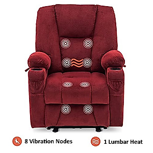 MCombo Fabric Electric Power Recliner Chair with Heat and Massage, Cup Holders, USB Ports, Powered Reclining for Living Room 8015 (Not Lift Chair) (Burgundy, Single Recliner)