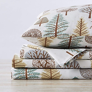 4-Piece King Microfiber Sheet Set | Lodge-Printed, Ultra-Soft Sheets | Wrinkle & Fade-Resistant Patterns Drawn from Nature | All-Season Bedding Sheets & Pillowcases. (King, Forest Trail)