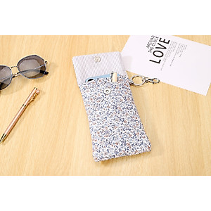 Hongeely Soft Glasses Case Double Eyeglass Case Sunglasses Travel Pouch for Women Men with Key Chain (Floral pattern - Grayish blue)