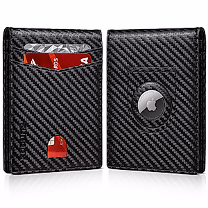 RUNBOX AirTag-Wallet-Mens-Slim-RFID Blocking Wallets Leather with Bill Compartment Air Tag Bifold Card Holder Wallet Gifts for Men Dad