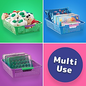 PREXTEX Classroom Storage Baskets for Papers, Crayons, Pencils, and Toy - Storage Plastic Baskets - Pack of 6