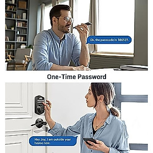 Veise Fingerprint Door Lock with 2 Lever Handles - Keyless Entry Door Lock, Electronic Keypad Deadbolt & Front Door Lock Handle Sets, Auto Lock & 1 Touch Locking, Easy Installation, Matte Black