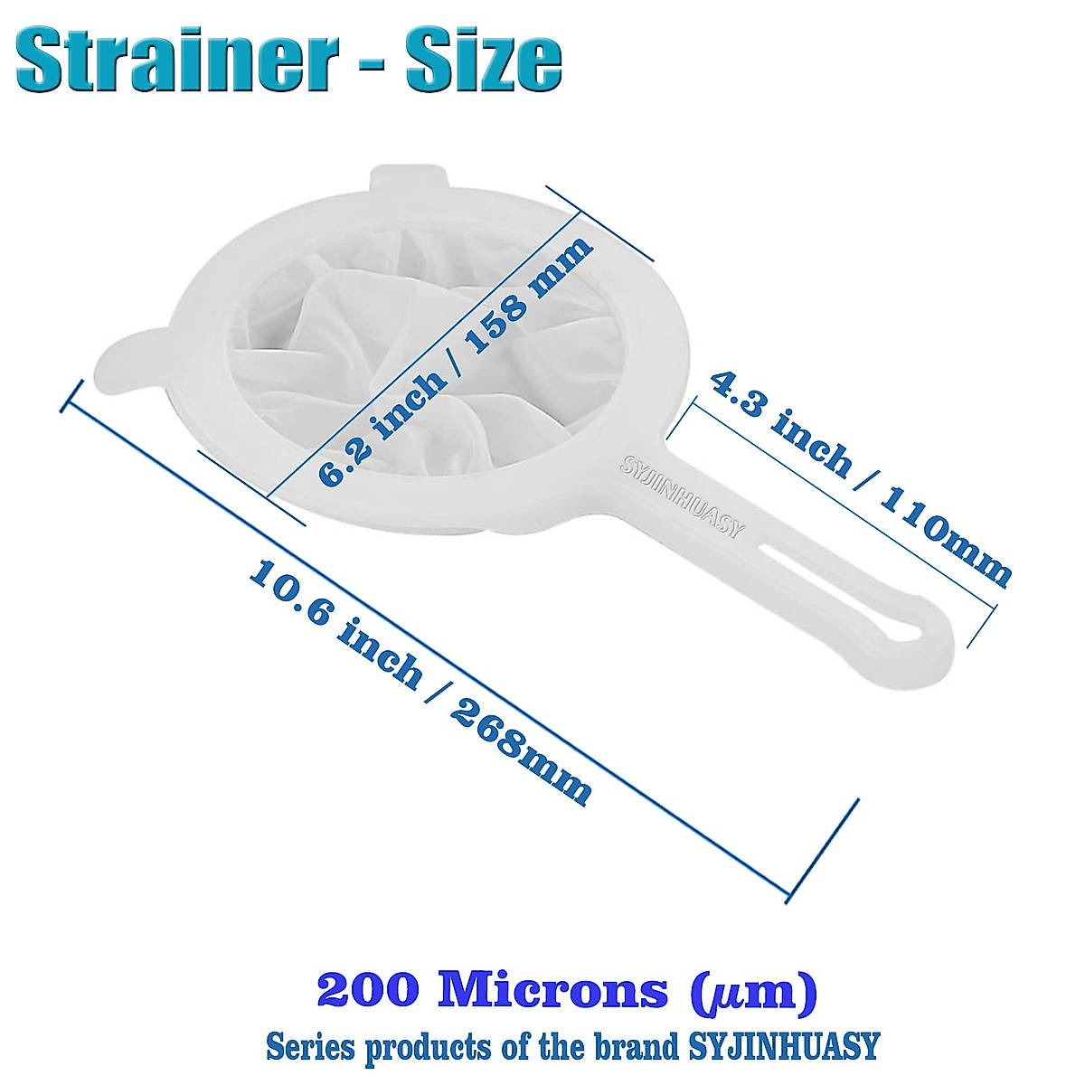 SYJINHUASY Kitchen Ultra-Fine Nylon Mesh Strainer Food Yogurt Mesh Sieve Plastic Mesh Colander with ​Handle Mini Brine Shrimp Separation Net for Filtering Juice Juice Milk Honey (200Mesh)