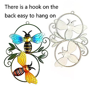 ASAKOKEA Metal Wall Sculpture Cute Bee Outdoor Garden Decor Yard Art Lawn Piato Decorations for Outside - Set of 2