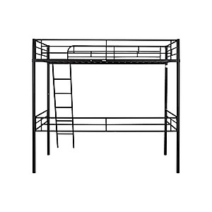 HomSof Twin Loft Metal Heavy Duty High Bunk Bed with Safety Guard Rails and Ladder, No Box Spring Needed, Black