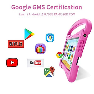 WXUNJA Kids Tablet, 7 inch Android Tablet for Kids, 3GB 32GB Toddler Tablet with Bluetooth, GMS, WiFi, Parental Control, Dual Camera, Shockproof Case, Educational, Games (Pink)