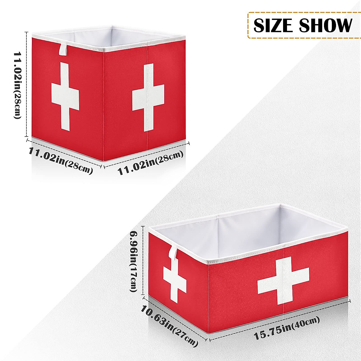 Switzerland Flag Vector Graphic Rectangle Swiss Storage Basket Bin Toys Storage Box Cloth Shelf Basket Nursery Kids Bedroom Home Decor 15.74x10.62x1.69 in