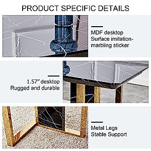 Goderfuu Black Marble Dining Table for 8 People - 71 inch Modern Kitchen Dining Room Table with Gold Base, Faux Marble Dining Table Pedestal Table Dinner Table, Large Marble Table for Dining Room