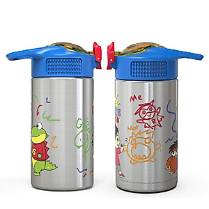 Zak Designs Ryan's World Ryan and friends 15.5 ounce Water Bottle BPA Free with One Hand Operation Action Lid and Built-in Carrying Loop, with Straw is Perfect for Kids