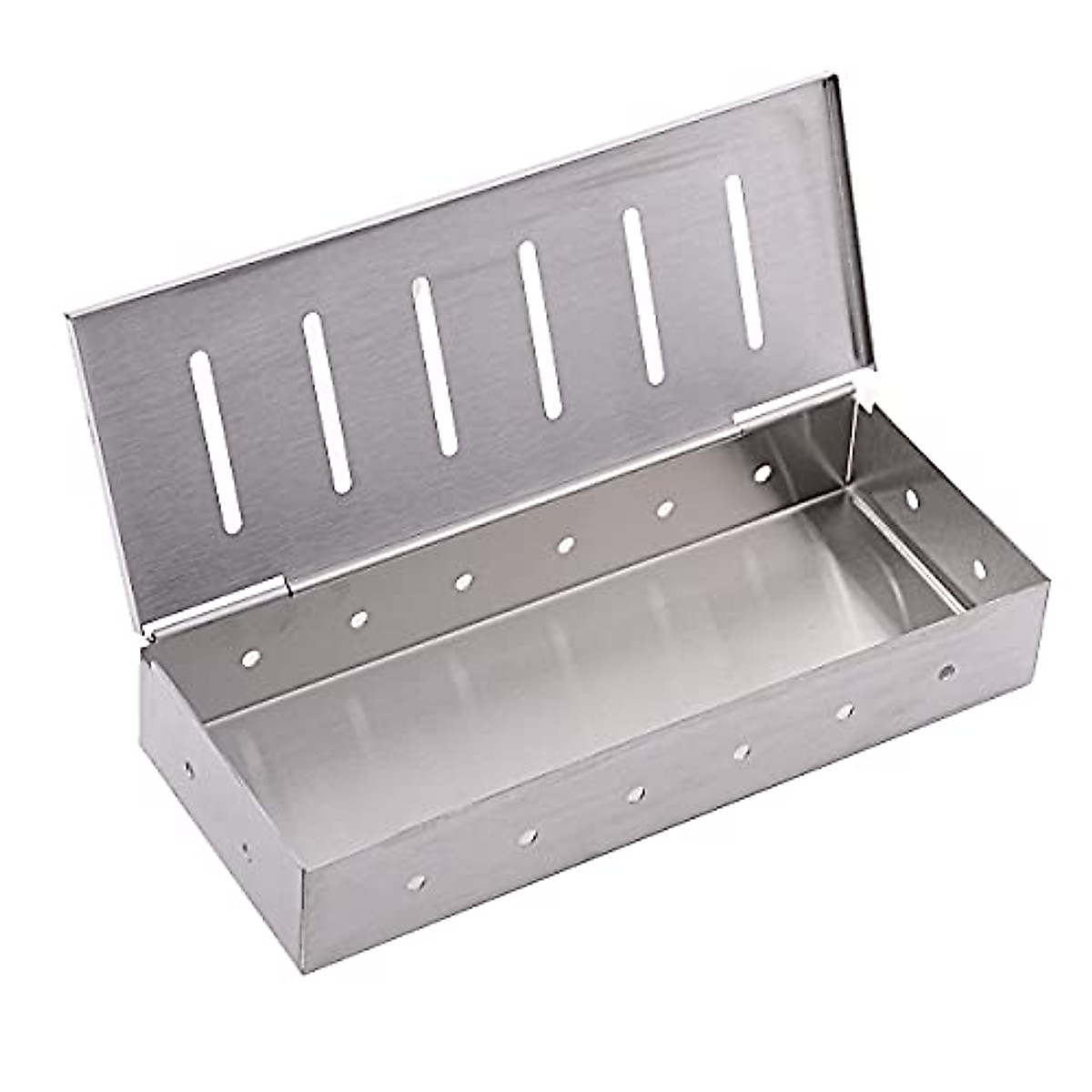 JUYT Smoker Incense Box Made of Stainless Steel - Grilling Smoker Box Universal, Smoking,for Gas Grill Accessories or Charcoal Grill, 8.86 x 3.47 x 1.58 Inch, Silver (Smoker-1F)