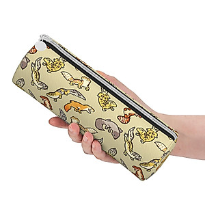 Ykklima Cartoon Cute Leopard Gecko Pattern Leather Pencil Case Zipper Pen Makeup Cosmetic Holder Pouch Stationery Bag for School Work Office