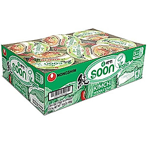 Nongshim Soon Kimchi Instant Vegan Ramen Noodle Soup Mix Cup, 6 Pack, Microwaveable Vegan Meatless Ramen, Real Kimchi Flakes