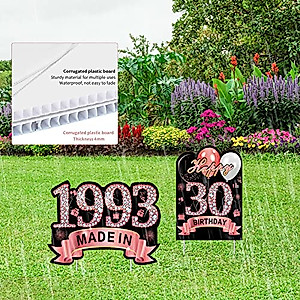 2Pcs Rose Gold 30th Birthday Yard Sign Decorations for Girls, Happy 30th Birthday Made in 1993 Lawn Sign Party Supplies, Thirty Year Old Birthday Outdoor Yard Decor with Stakes