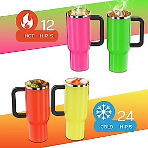 YOUEXPERT 30oz Tumbler with Handle, 30 oz Tumbler with Handle and Straw, Stainless Steel Vacuum Insulated Tumbler for Water, Iced Tea or Coffee-Neon Green