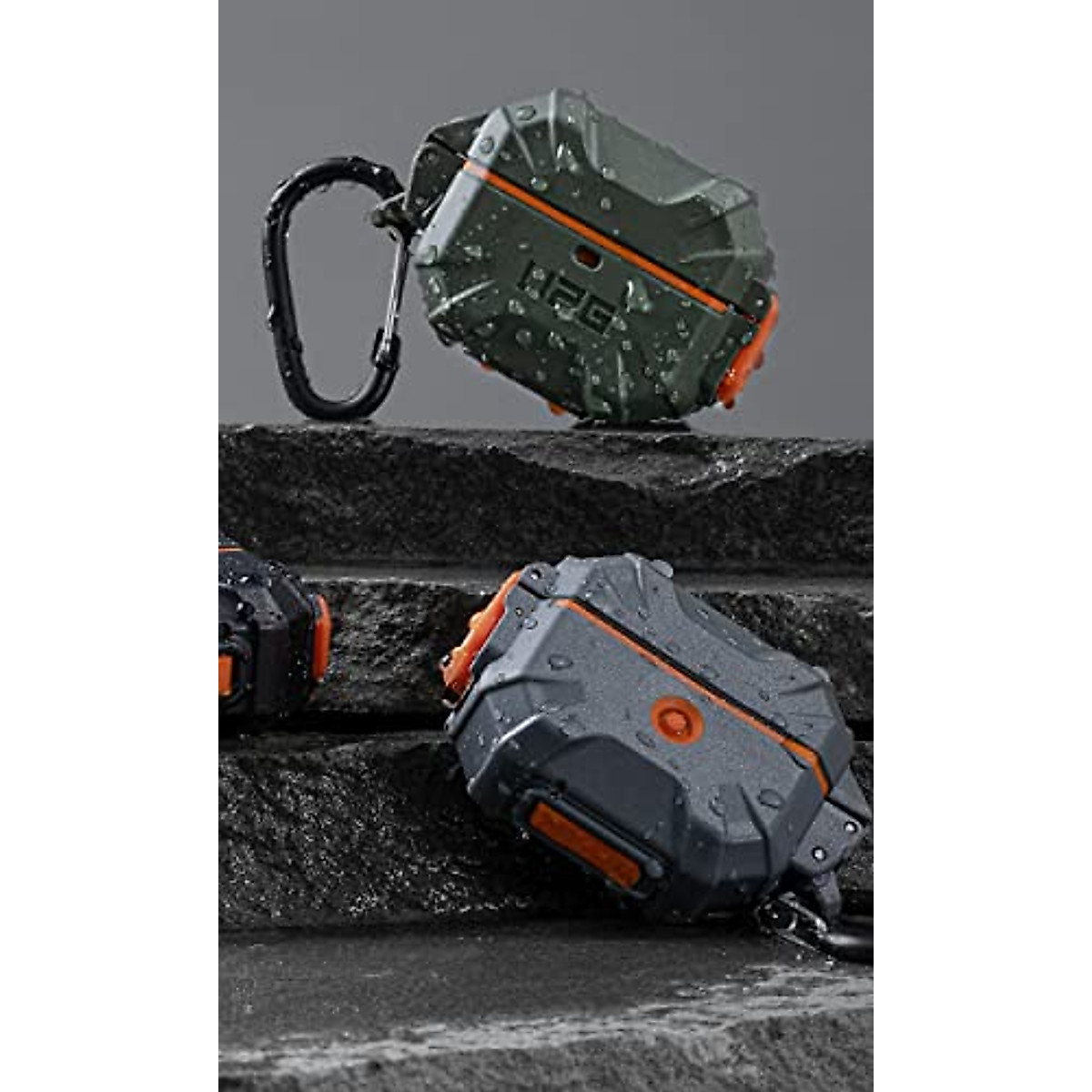 URBAN ARMOR GEAR UAG Designed for AirPod Case Silver Orange (3rd Generation, 2021) Durable Protective Soft-Touch Silicone with Detachable Carabiner, Pathfinder