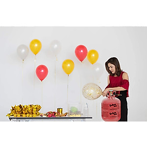 BLUE RIBBON, Helium Tank with 50 Balloons and White Ribbon + 12 Gold Balloon Weights + Plus Balloon Tying Tool