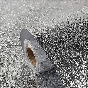 Soqool Adhesive Shelf Liners Kitchen Backsplash Sticker Oil Proof Sticker Waterproof Sticker, Aluminum Foil Sticker for Kitchen Drawer/Cabinets/Countertop 15.7"x78.7"