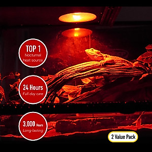ReptiKing Red Basking Bulb for Reptiles, 2 Pack 100W Upgraded Infrared Basking Spot, Reptile Night Heating Bulb Light, Red Heat Lamp Bulb for Bearded Dragon Turtle Chicken