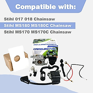 Carburetor Fits For STIHL Chainsaw 017 018 MS170 MS180 Carb Ignition Coil Spark Plug Kit C1Q-S57 C1Q-S57A