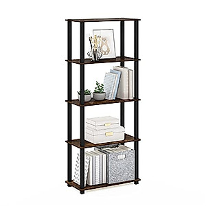 Furinno Turn-S-Tube 5-Tier Multipurpose Shelf Display Rack with Square Tubes, Amber Pine/Black