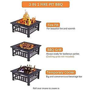 Fire Pit Outdoor Fire Pits with Heat-Resistant Coating Iron Tabletop Outdoor Wood Burning with Spark Screen Cover and Poker