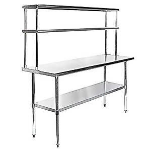 KPS Commercial Stainless Steel Work Prep Table 18 x 30 with Double Overshelf 12 x 30 - NSF